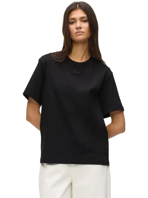 Karl Lagerfeld Organic Cotton T-shirt With Tonal Embroidery - Black