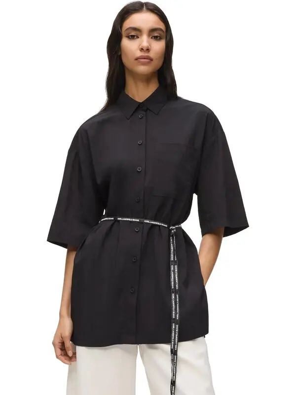 KL JEANS Short-sleeved Shirt With Tie Waist - Black
