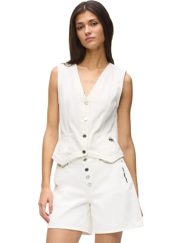 Karl Lagerfeld Ikon" White Denim Waistcoat - Pristine