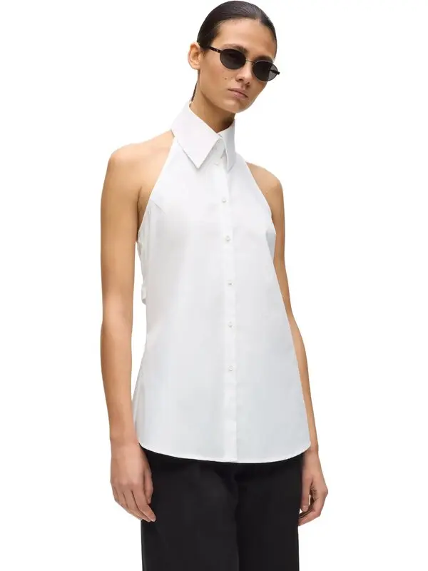 Karl Lagerfeld Organic Cotton Halterneck Tie Back Sleeveless Shirt - White