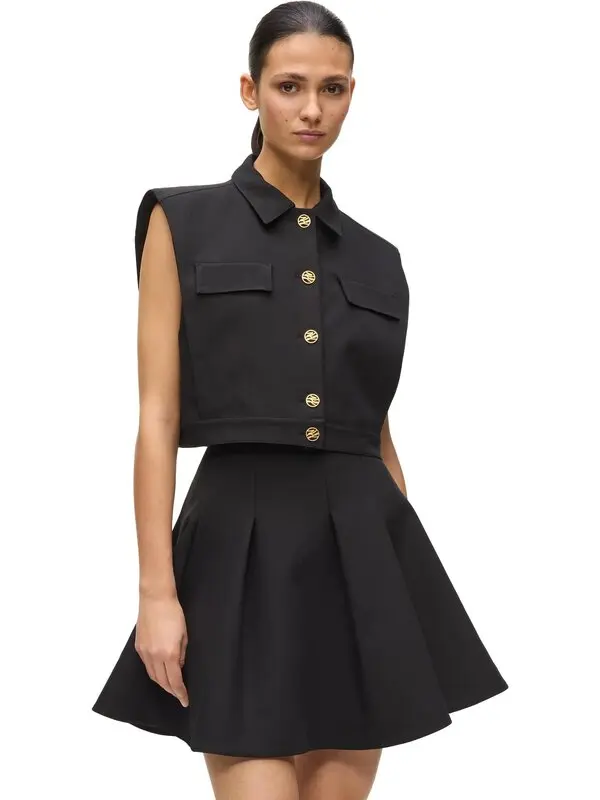 Karl Lagerfeld Cropped Gilet With Gold Button Detail - Black
