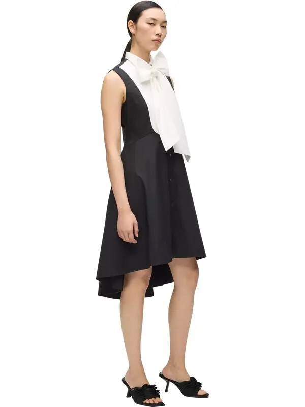 Karl Lagerfeld Sleeveless Shirt Dress With Oversized Bow Detail - White/black