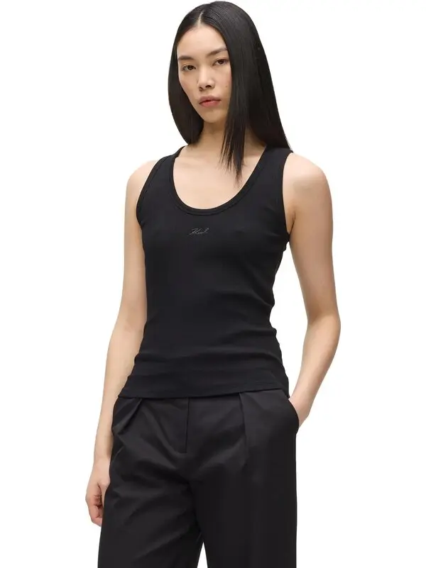 Karl Lagerfeld Signature Embroidery Tank Top - Black