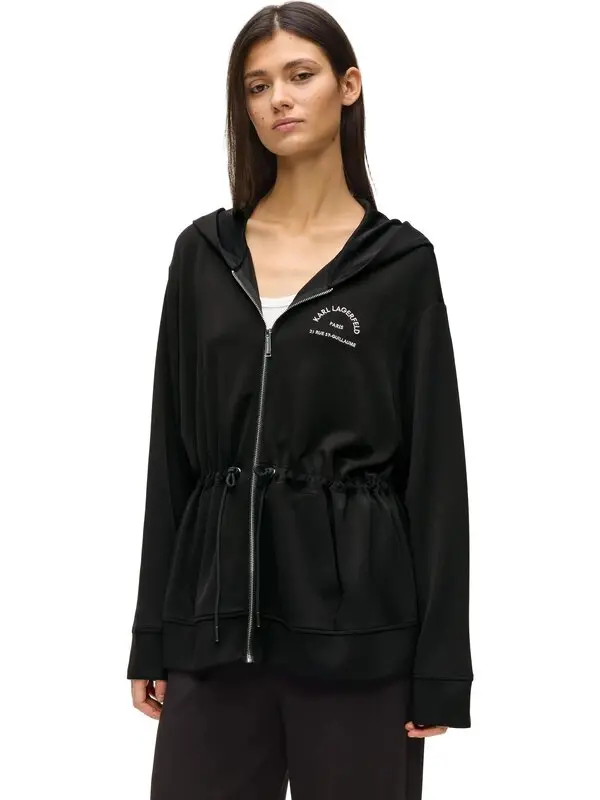 Karl Lagerfeld Rue St-guillaume Zip-up Hoodie With Drawstring Waist - Black