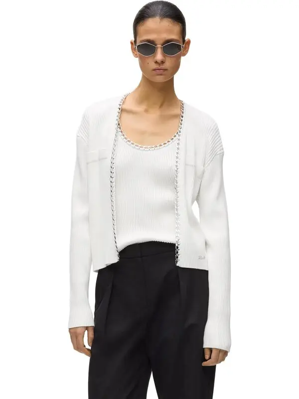 Karl Lagerfeld Chain Detail Knit Cardigan - White
