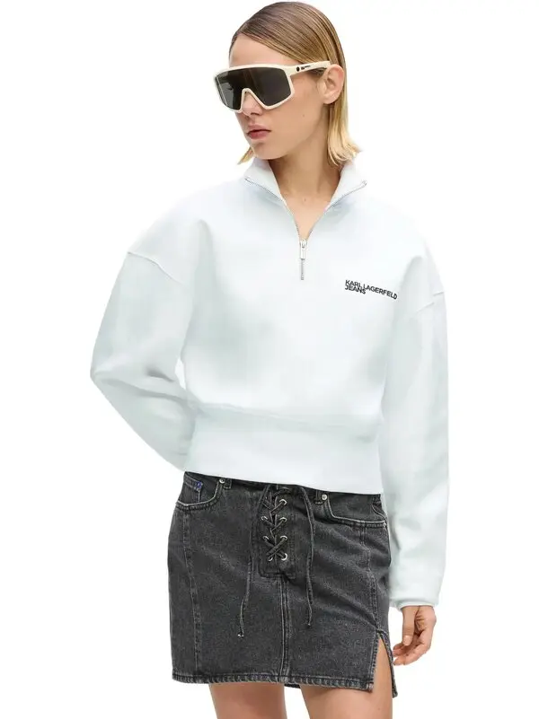KL JEANS Jeans Half-zip Cropped Sweatshirt - White