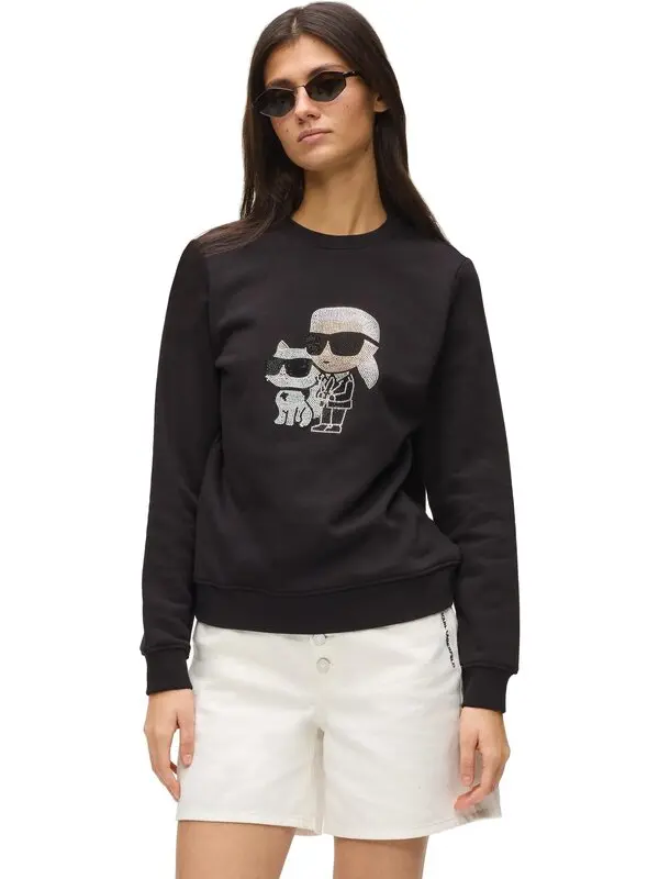 Karl Lagerfeld Ikon Rhinestone Karl & Choupette Sweatshirt - Black