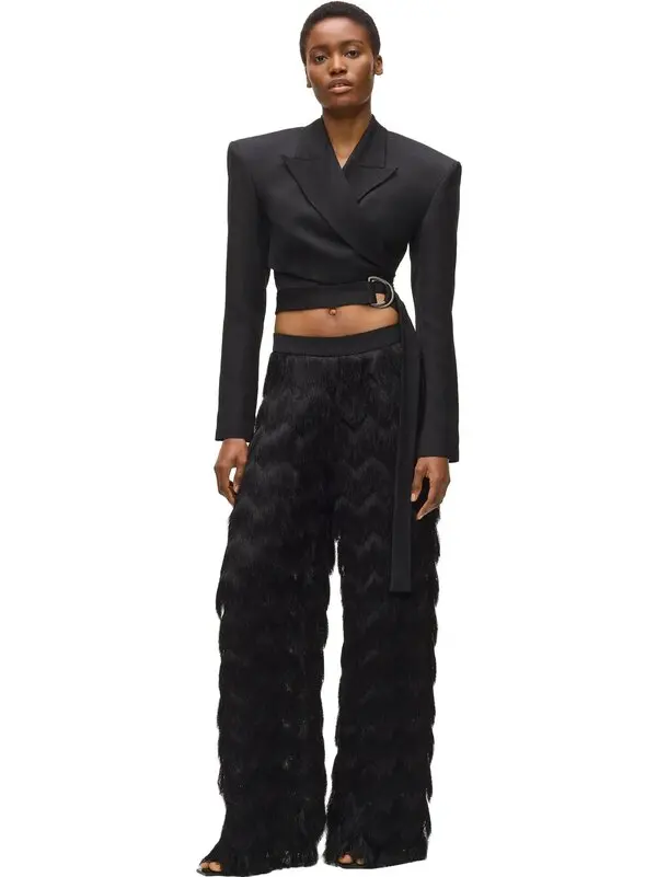Karl Lagerfeld Wide-leg Fringed Pants - Black