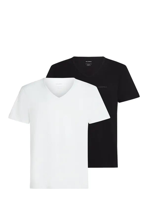 Karl Lagerfeld Logo V-neck T-shirt – 2-pack - White/black