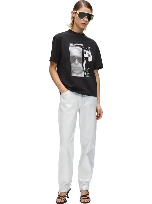 KL JEANS Jeans Metallic Coated Tapered Mom Jeans - Silver