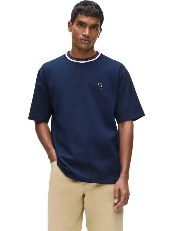 Karl Lagerfeld Ikon Striped Neck T-shirt - Medieval Blue