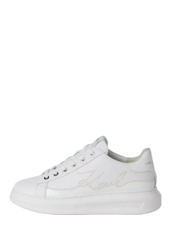 Karl Lagerfeld Kapri Faux-pearl Signature Lace-up Sneakers - White
