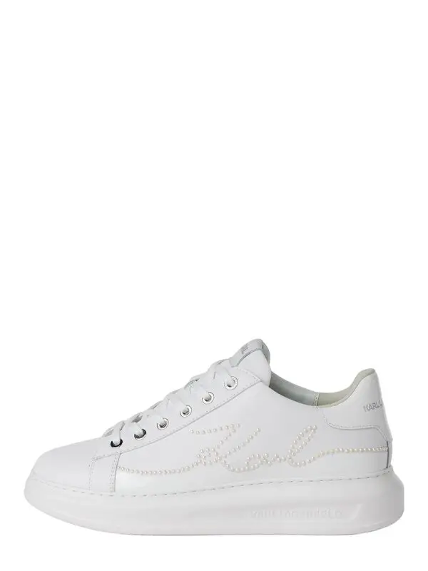 Karl Lagerfeld Kapri Faux-pearl Signature Lace-up Sneakers - White
