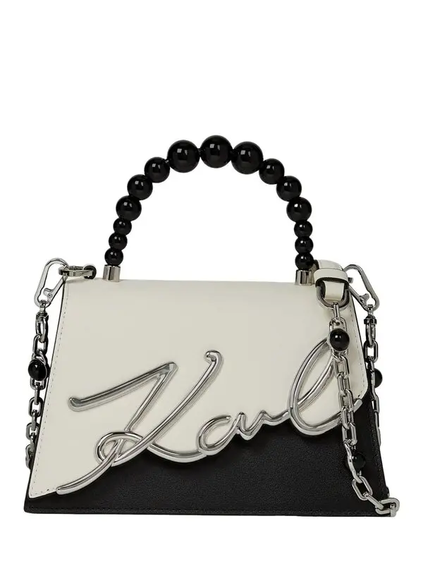 Karl Lagerfeld K/signature Faux-pearl Top Handle Bag - White/black