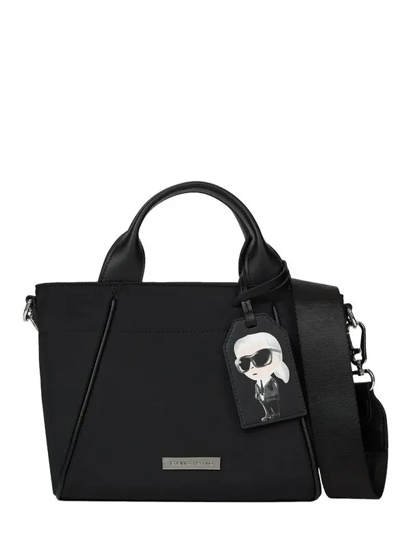 Karl Lagerfeld Ikon Nylon Small Tag Tote Bag - Black
