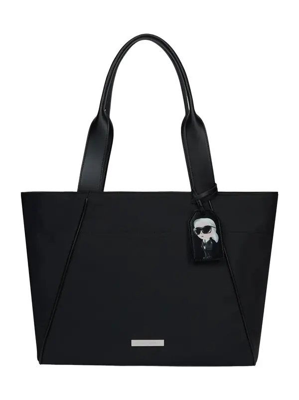 Karl Lagerfeld Ikon Nylon Large Tag Tote Bag - Black