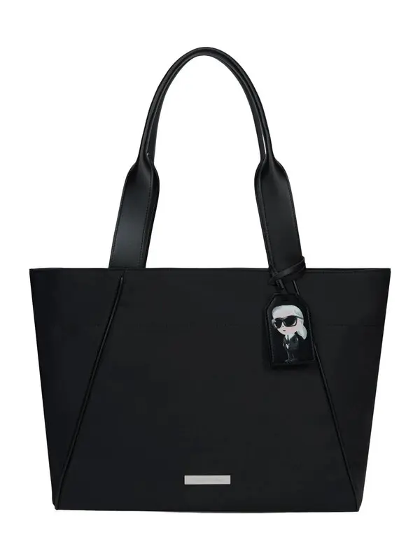 Karl Lagerfeld Ikon Nylon Large Tag Tote Bag - Black
