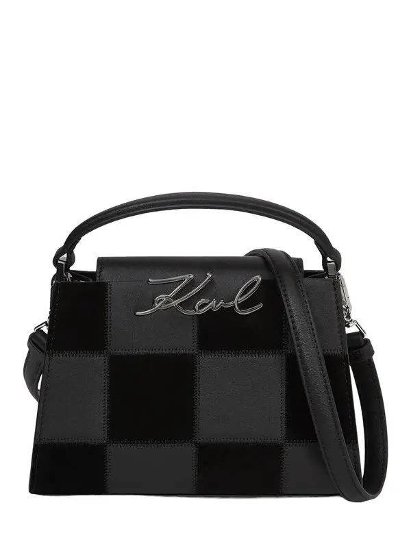 Karl Lagerfeld K/signature Checkered Top Handle Bag - Black-nickel