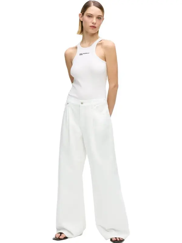 Karl Lagerfeld Pleated Low-rise Wide-leg Jeans - White Denim