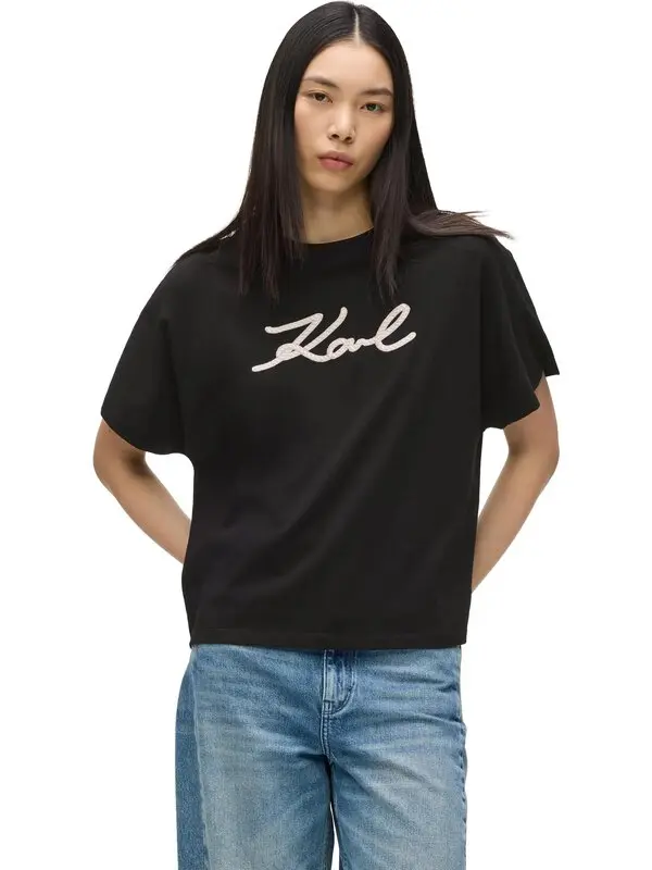 Karl Lagerfeld Organic Cotton T-shirt With Rope Detail - Black