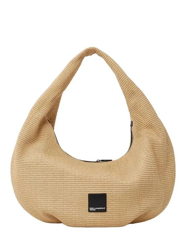 Karl Lagerfeld Woven Large Hobo Bag - Natural