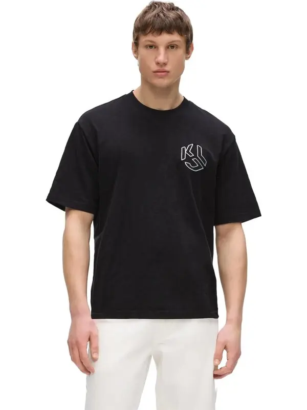 KL JEANS Distressed Monogram Boxy T-shirt - Black