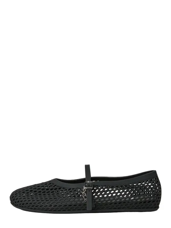 Karl Lagerfeld Matte Rubber Mesh Jelly Ballet Strap Pumps - Black