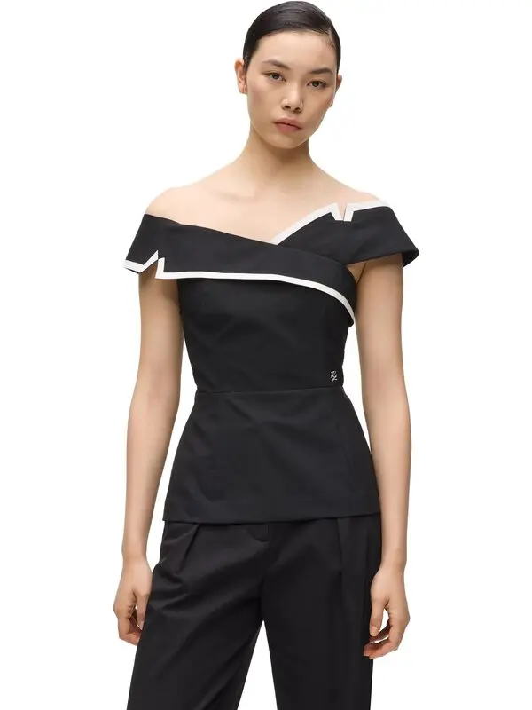 Karl Lagerfeld Tailored Off-shoulder Top With Contrast Piping - Black