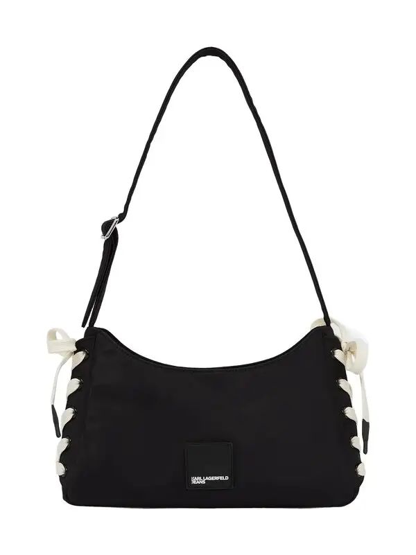 KL JEANS Jeans Nylon Shoulder Bag With Lace-up Detail - Black