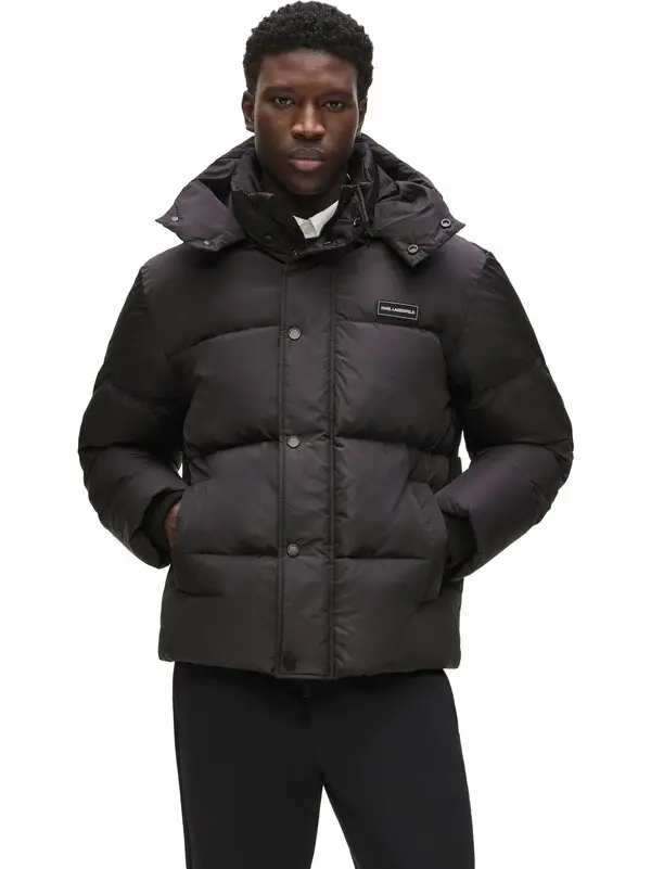 Karl Lagerfeld Short Hooded Puffer Jacket - Black