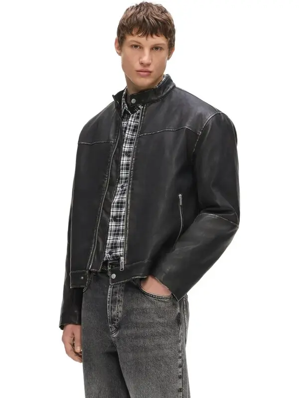 KL JEANS Jeans Faux Leather Biker Jacket - Black