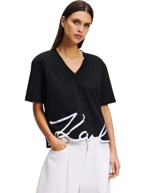 Karl Lagerfeld Embroidered V-neck T-shirt - Black