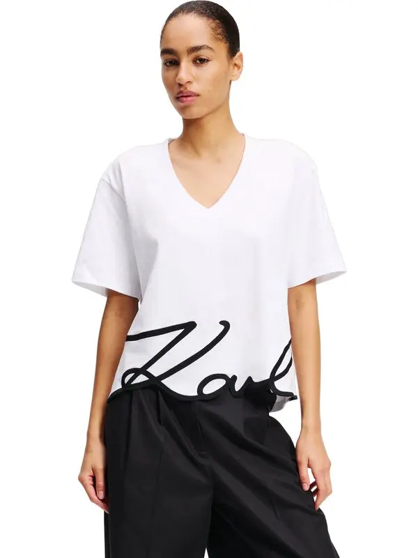 Karl Lagerfeld Embroidered V-neck T-shirt - White