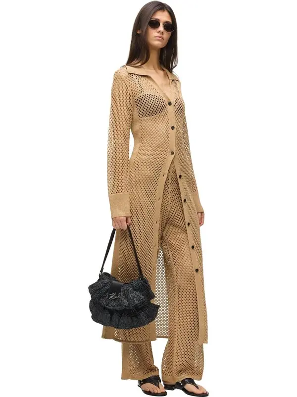 Karl Lagerfeld Crochet Knit Wide-leg Pants - Nougat