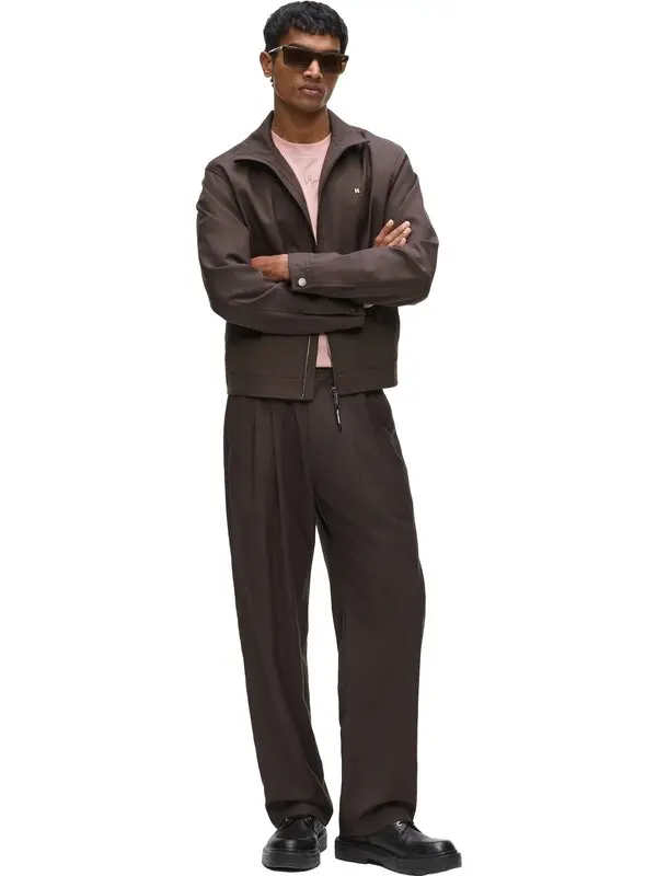 Karl Lagerfeld Straight Leg Wool Blend Pants - Black Coffee