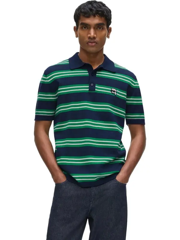 Karl Lagerfeld Ikon Stripe Knit Polo Shirt - Bosphorus