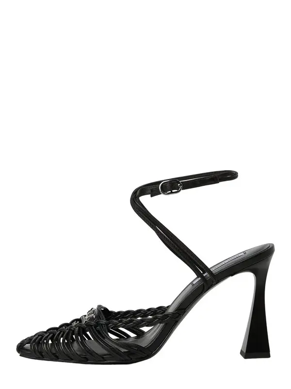 Karl Lagerfeld Debutante Woven Leather Heeled Sandals - Black
