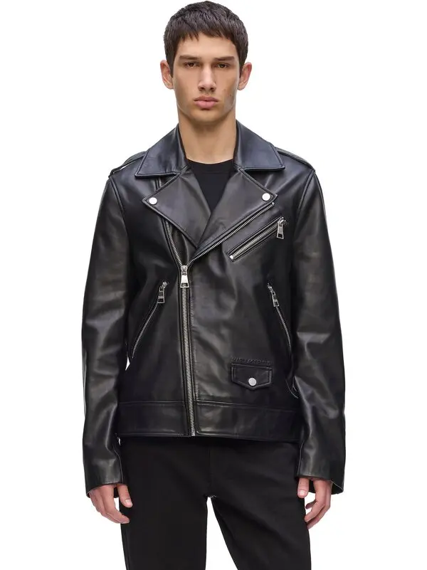 Karl Lagerfeld Essential Leather Biker Jacket - Black