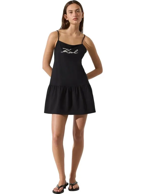 Karl Lagerfeld Signature Jersey Mini Beach Dress - Black