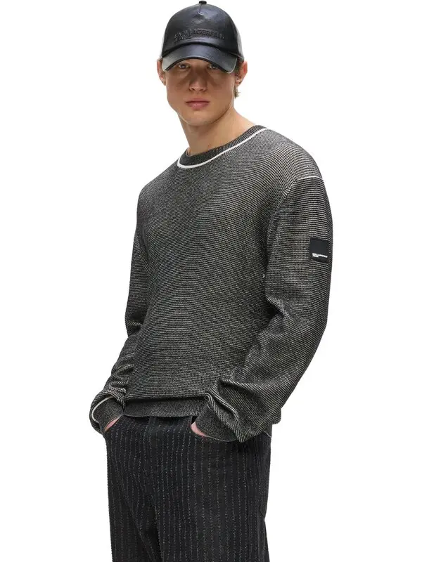 KL JEANS Jeans Waffle Knit Crew Neck Sweater - Black