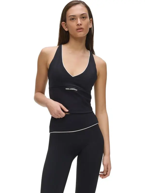 Karl Lagerfeld Contrast Piping Athleisure Tank Top - Black