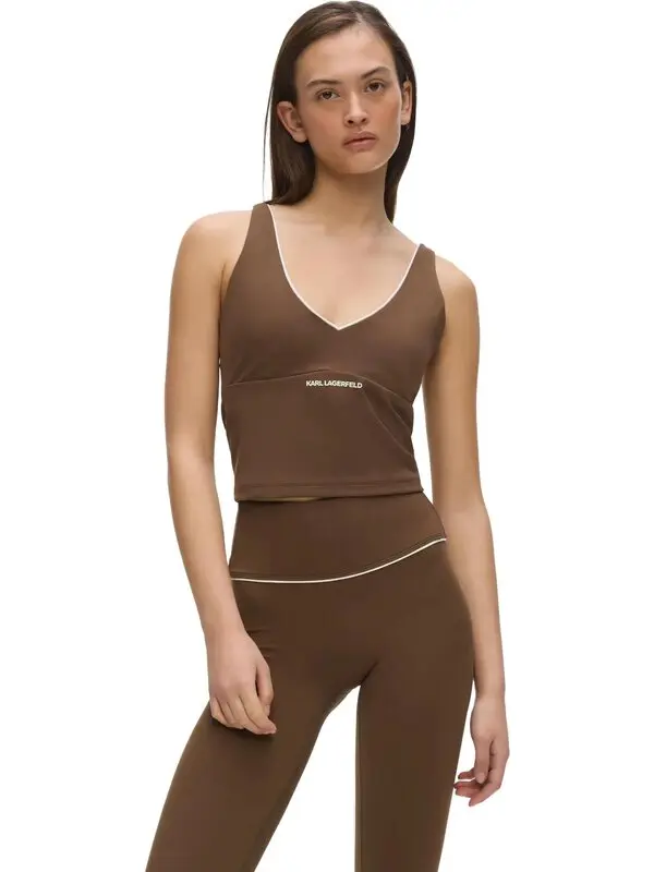 Karl Lagerfeld Contrast Piping Athleisure Tank Top - Chestnut