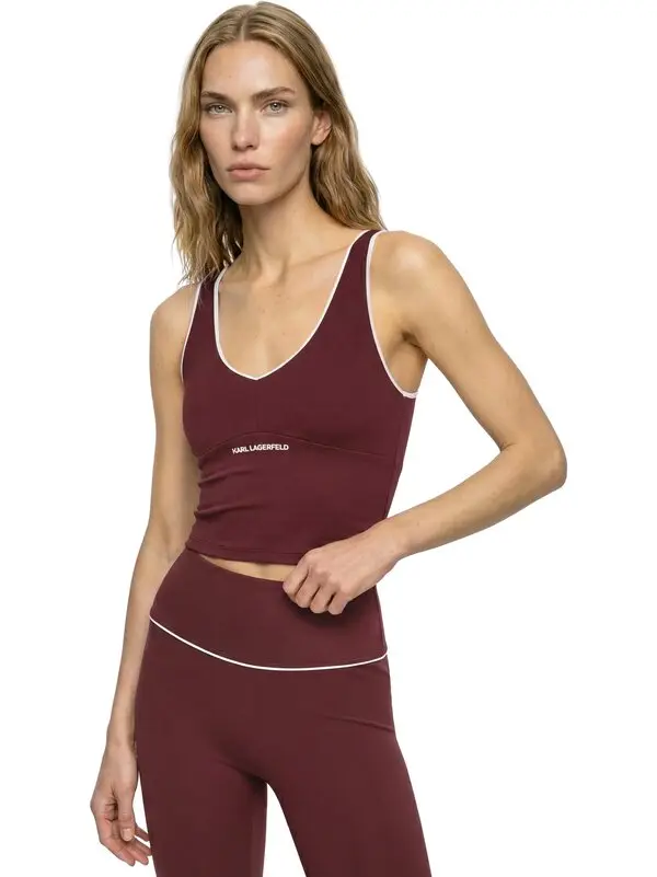 Karl Lagerfeld Contrast Piping V-neck Athleisure Tank Top - Windsor Wine