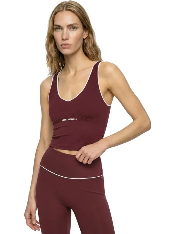 Karl Lagerfeld Contrast Piping Athleisure Tank Top - Windsor Wine