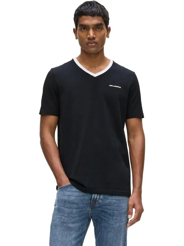 Karl Lagerfeld Contrast V-neck T-shirt - Black