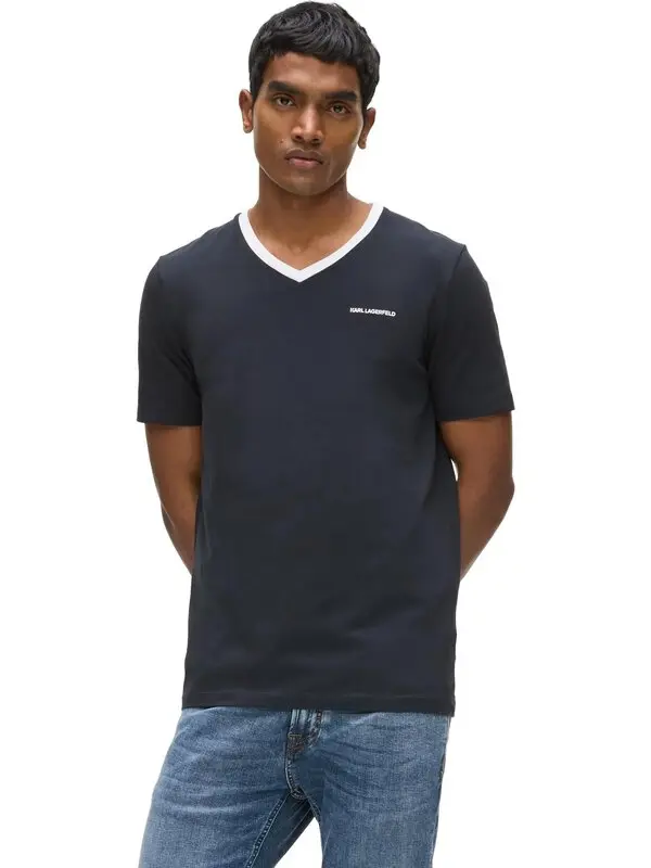 Karl Lagerfeld Contrast V-neck T-shirt - Navy