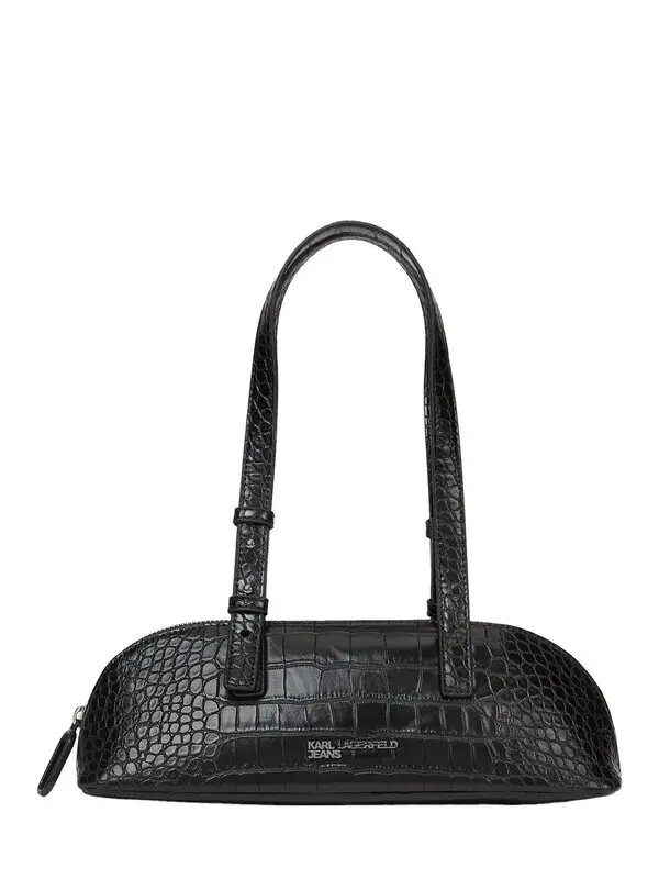 KL JEANS Croc Effect Elongated Shoulder Bag - Black