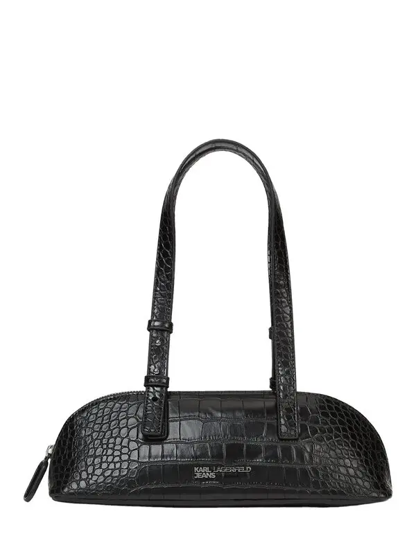 Karl Lagerfeld Croc Effect Elongated Shoulder Bag - Black