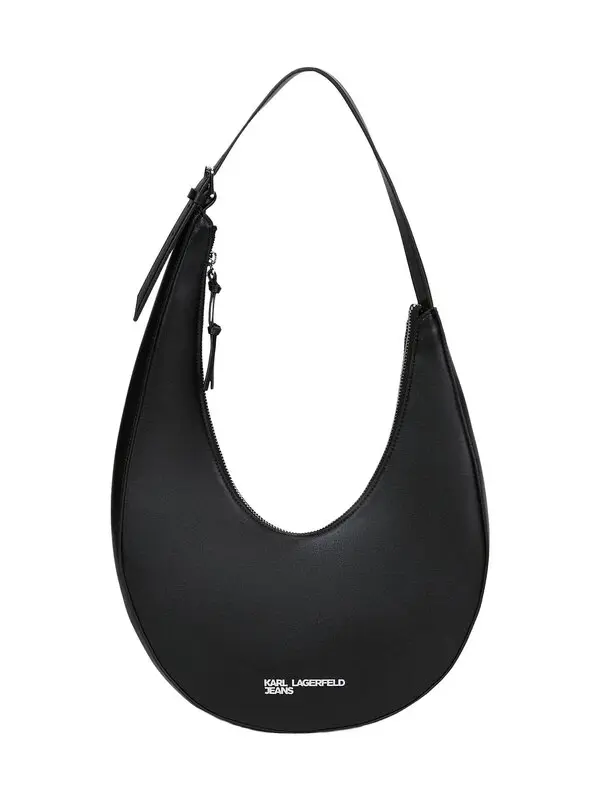 KL JEANS Jeans Rounded Leather Hobo Bag - Black