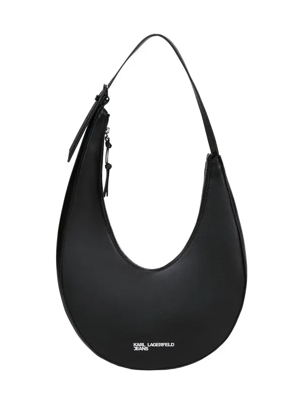 KL JEANS Jeans Rounded Leather Hobo Bag - Black